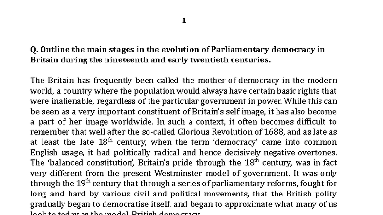 Evolution of British Parliamentary Democracy: 19th-20th Century ...