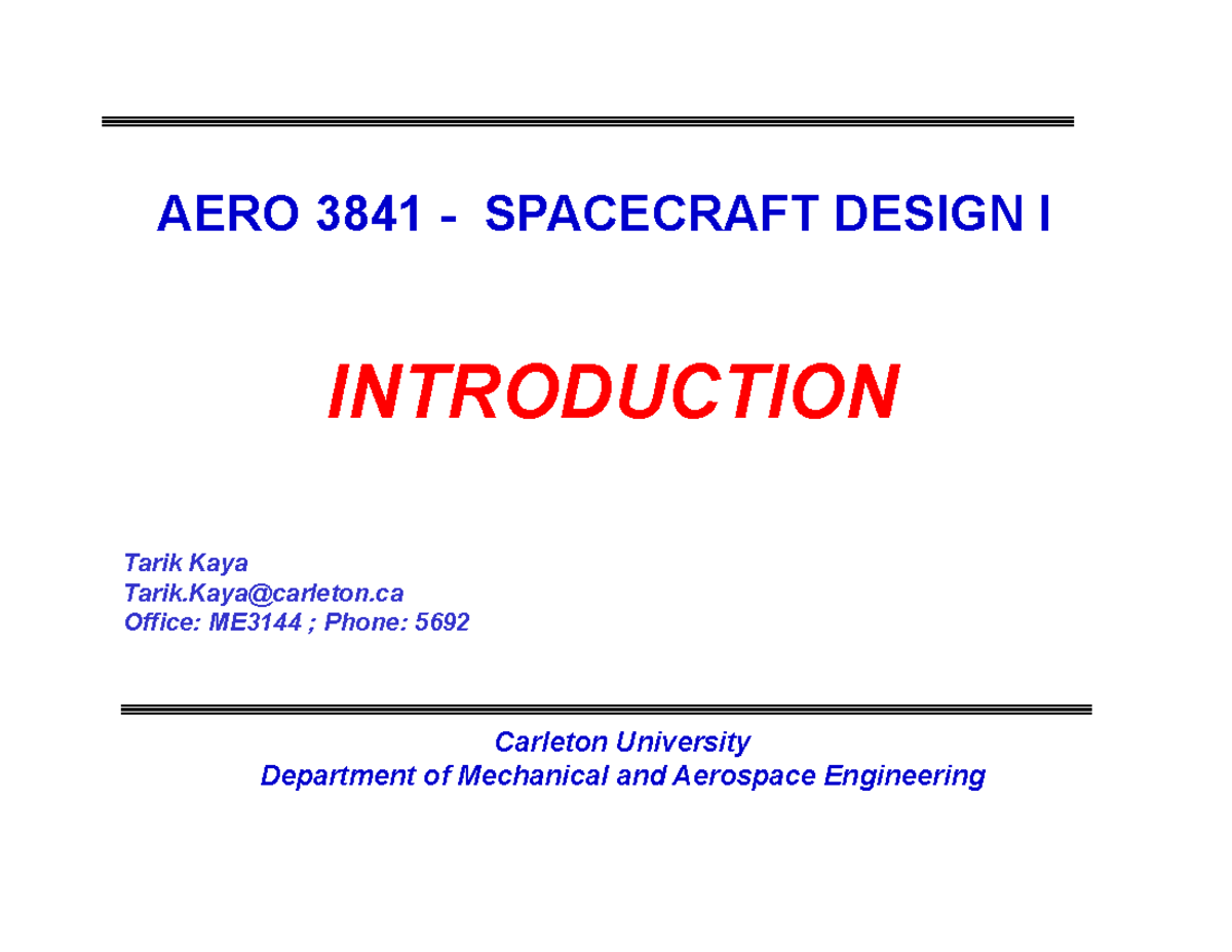 AERO 3841 Spacecraft Design I: Introduction to Space Exploration - Studocu