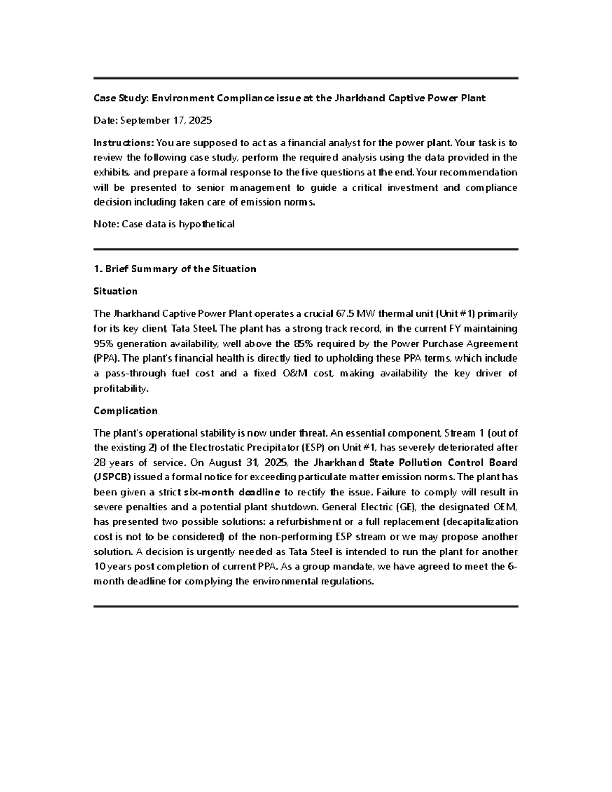 Case Study 2: Environmental Compliance at Jharkhand Power Plant (FIN ...