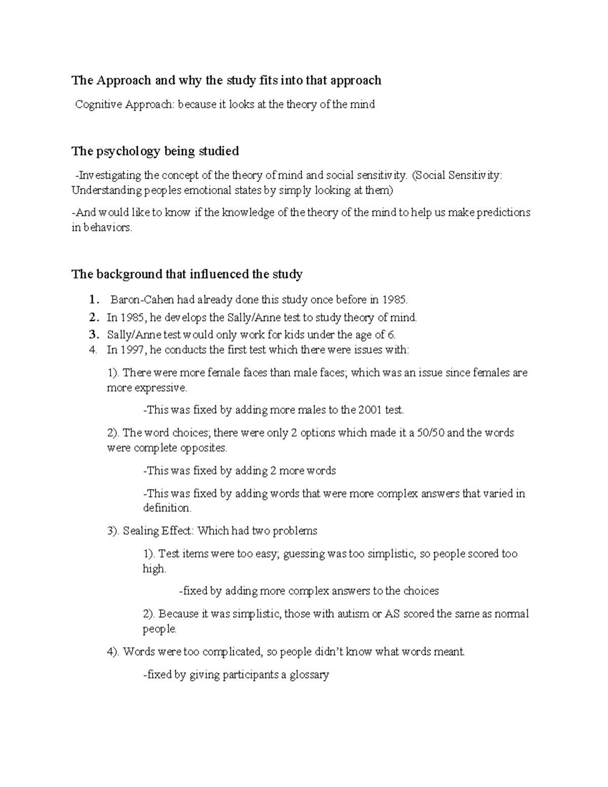 Baron-Cohen's Theory of Mind Study Outline (Cognitive Psychology) - Studocu
