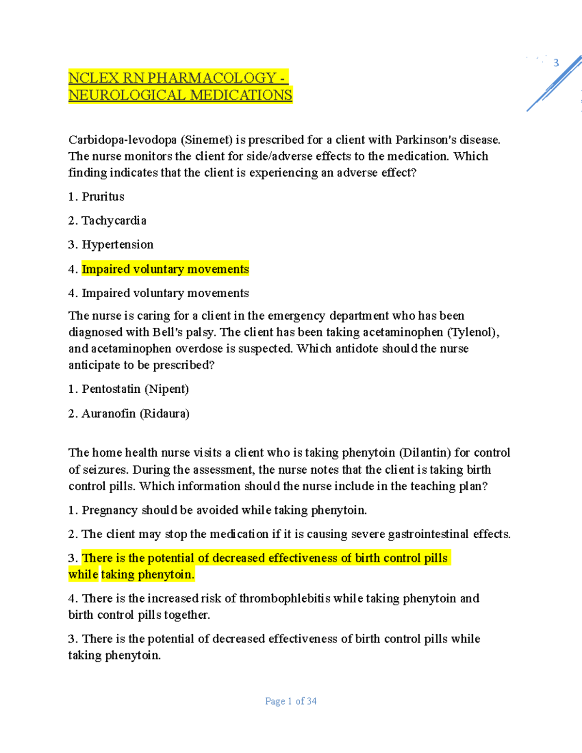 NCLEX RN Pharmacology Final Exam Study Guide for Neurological Meds ...