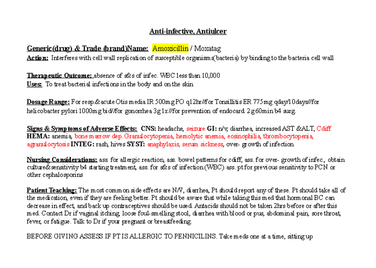 Amoxicillin drug info - Anti-infective, Antiulcer Generic(drug) & Trade ...