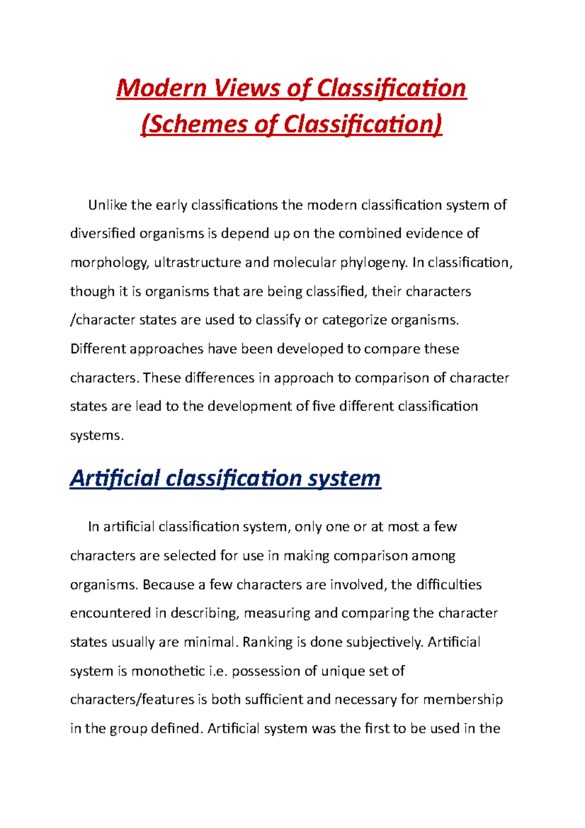 Modern Views of Classification (Schemes of Classification) - Modern Views of Classification ...