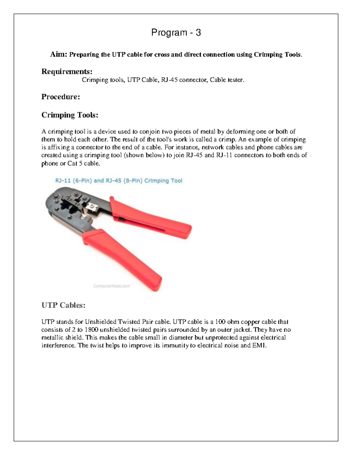 Practical 3 - UTP Cable Preparation & Crimping Techniques - Studocu
