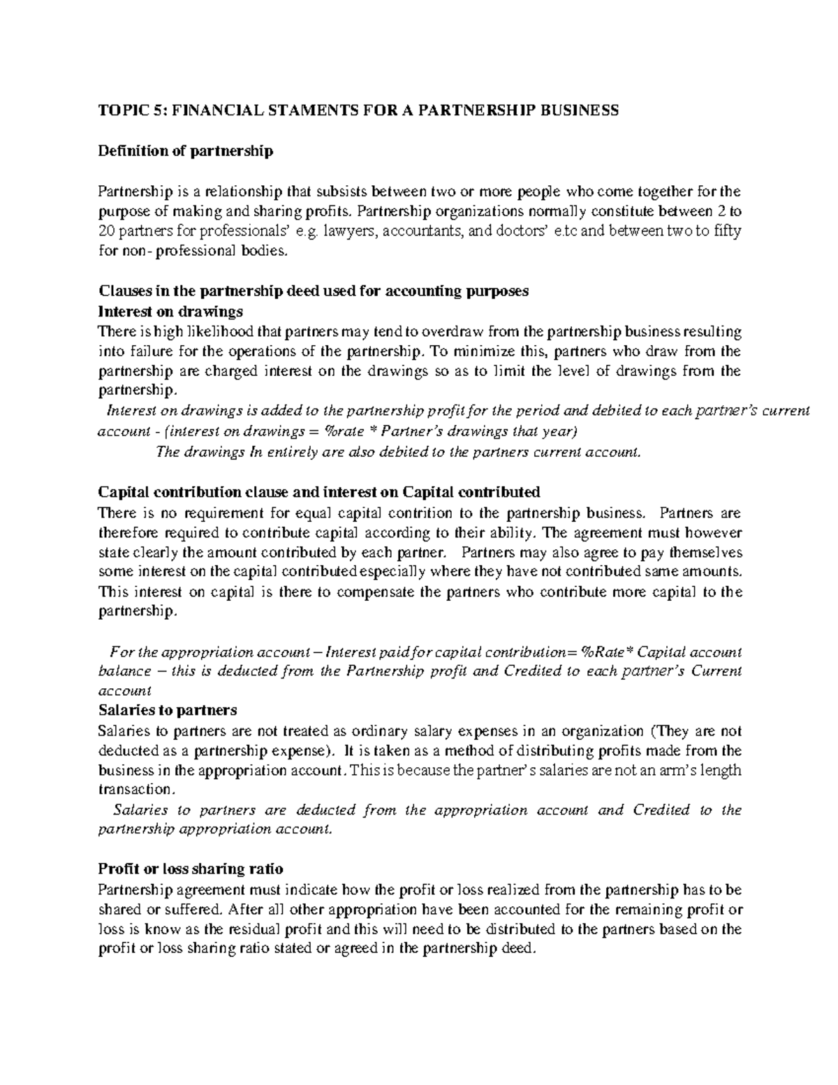 Accounting notes - TOPIC 5 : FINANCIAL STAMENTS FOR A PARTNERSHIP ...
