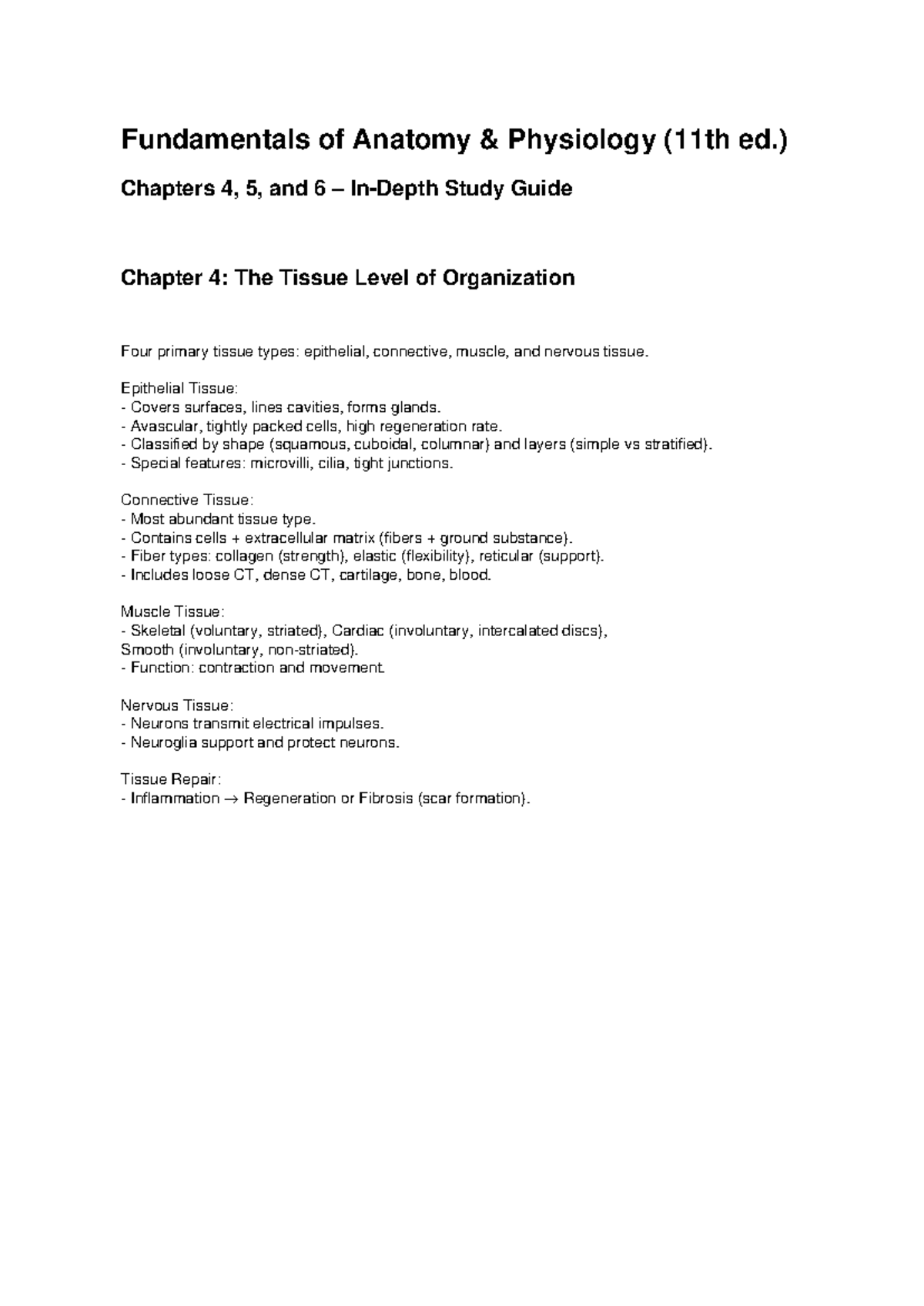 AP Anatomy & Physiology Study Guide: Ch. 4, 5, & 6 Overview - Studocu