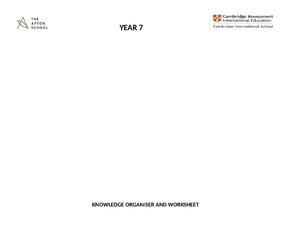 Year 7 Biology & Chemistry Knowledge Organiser: Key Terms & Concepts ...