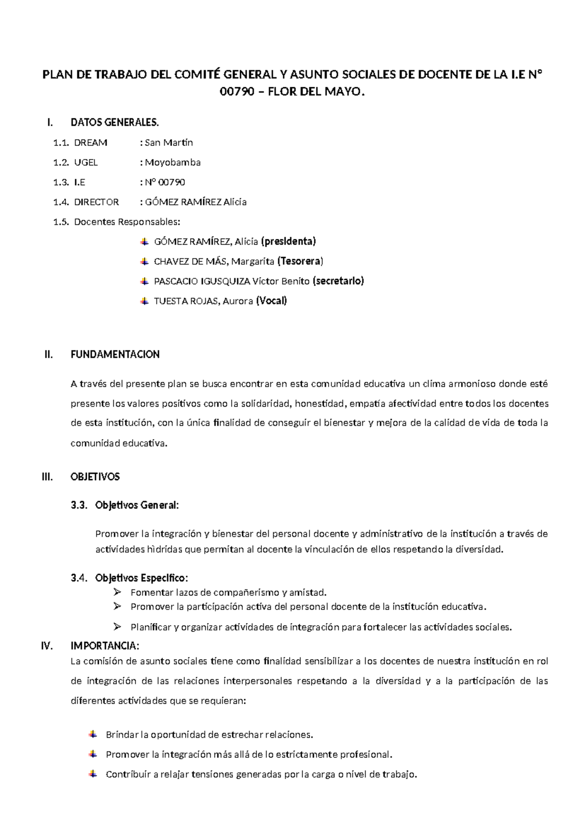 PLAN DE TRABAJO DEL COMITÉ DE DOCENTES I.E. 00790 FLOR DEL MAYO - Studocu