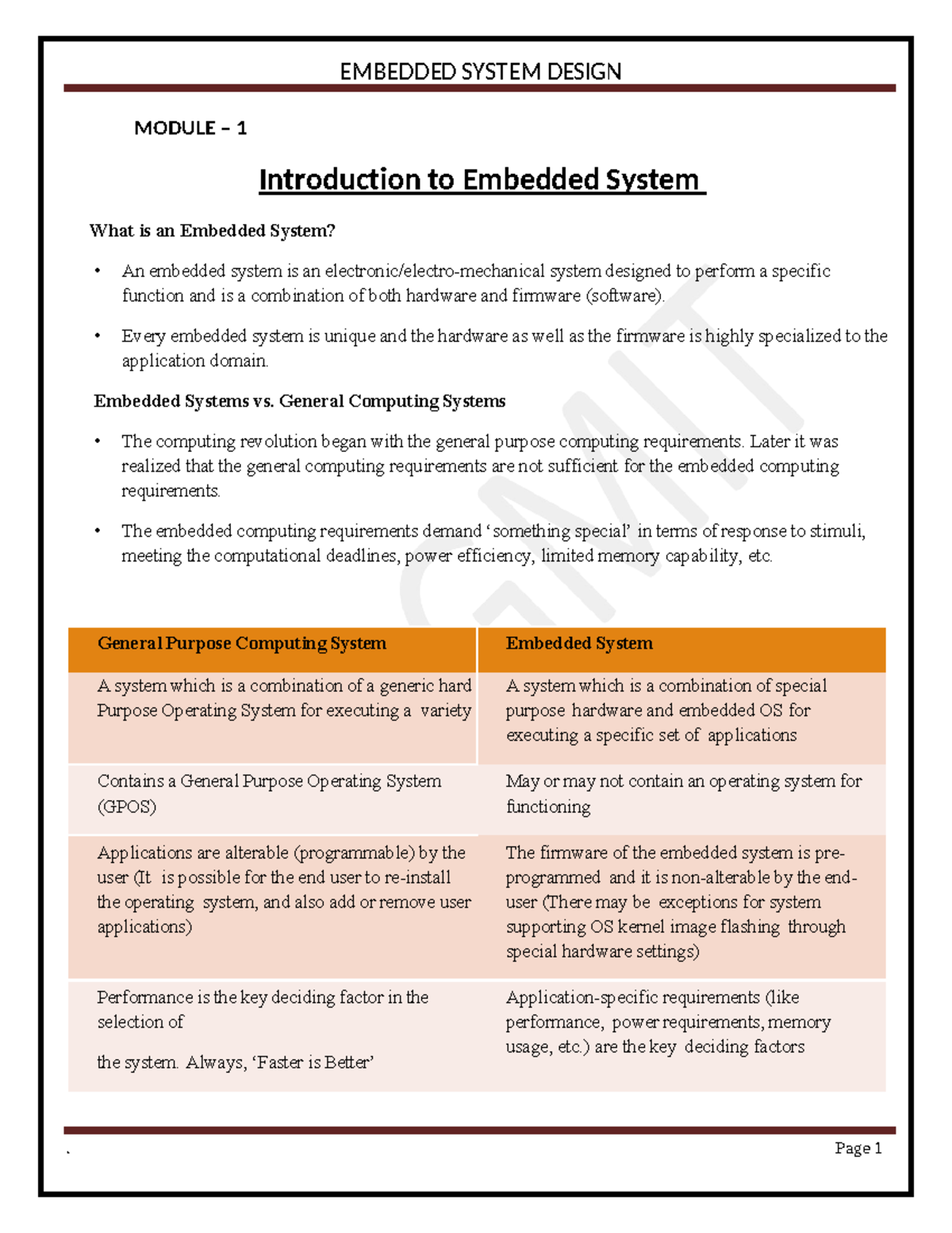 ESD-Module 1: Intro to Embedded Systems and Their Classifications - Studocu