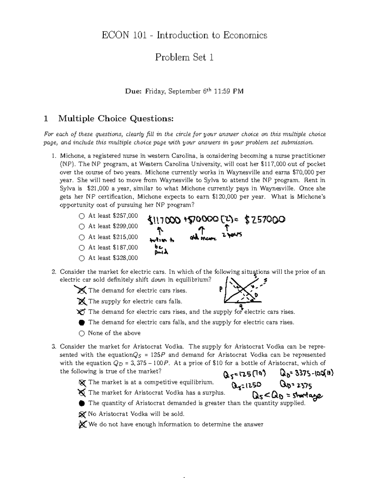 Problem set one - ECON 101 - Introduction to Economics Problem Set 1 ...