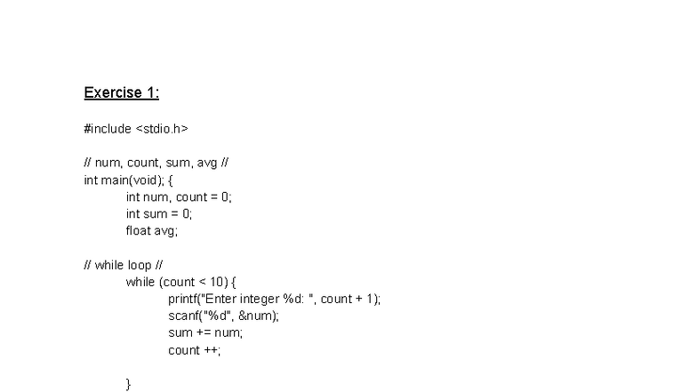 Comp Lab 6: C Programming Exercises and Outputs Analysis - Studocu