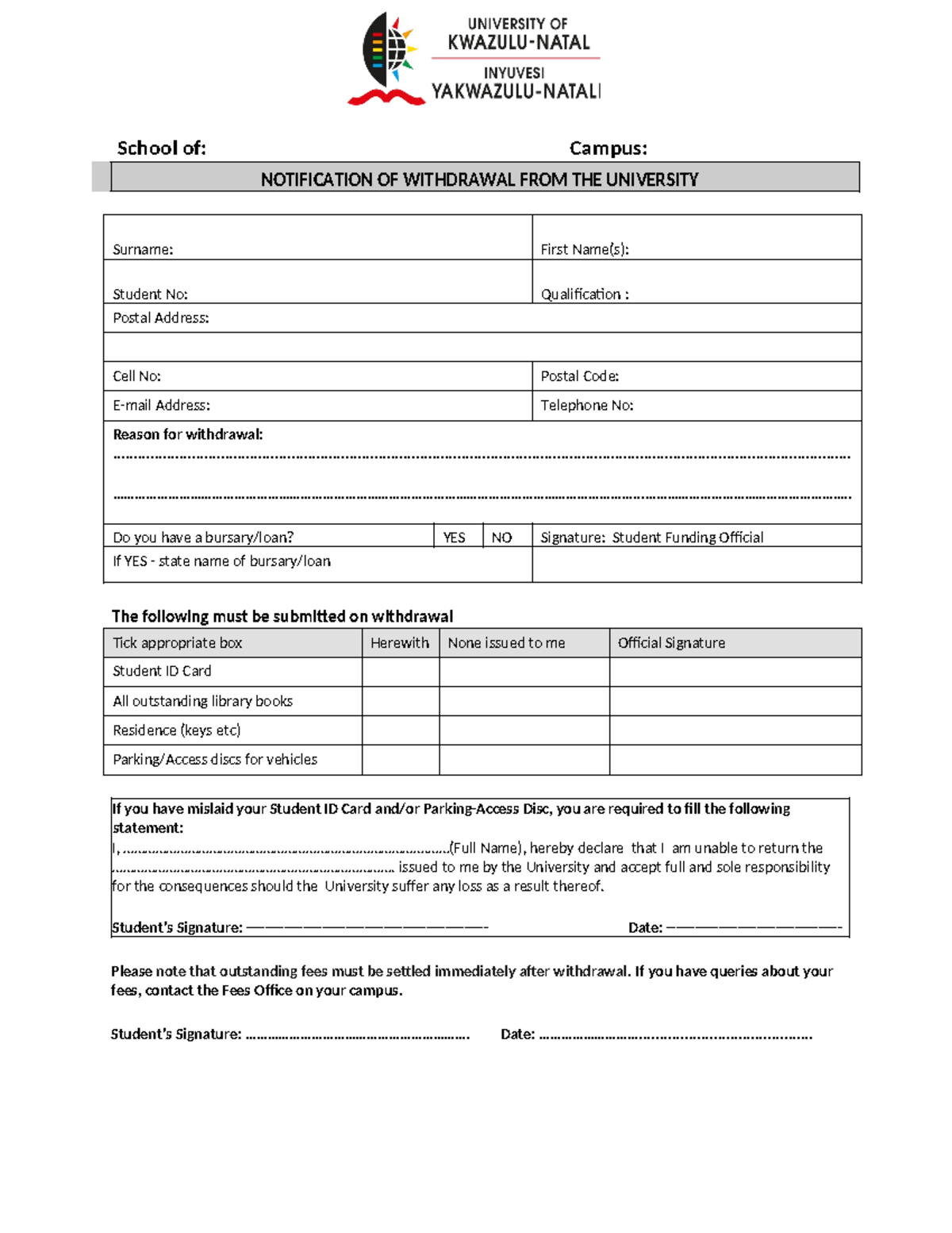 University Withdrawal Notification Form - Important Submission Details ...
