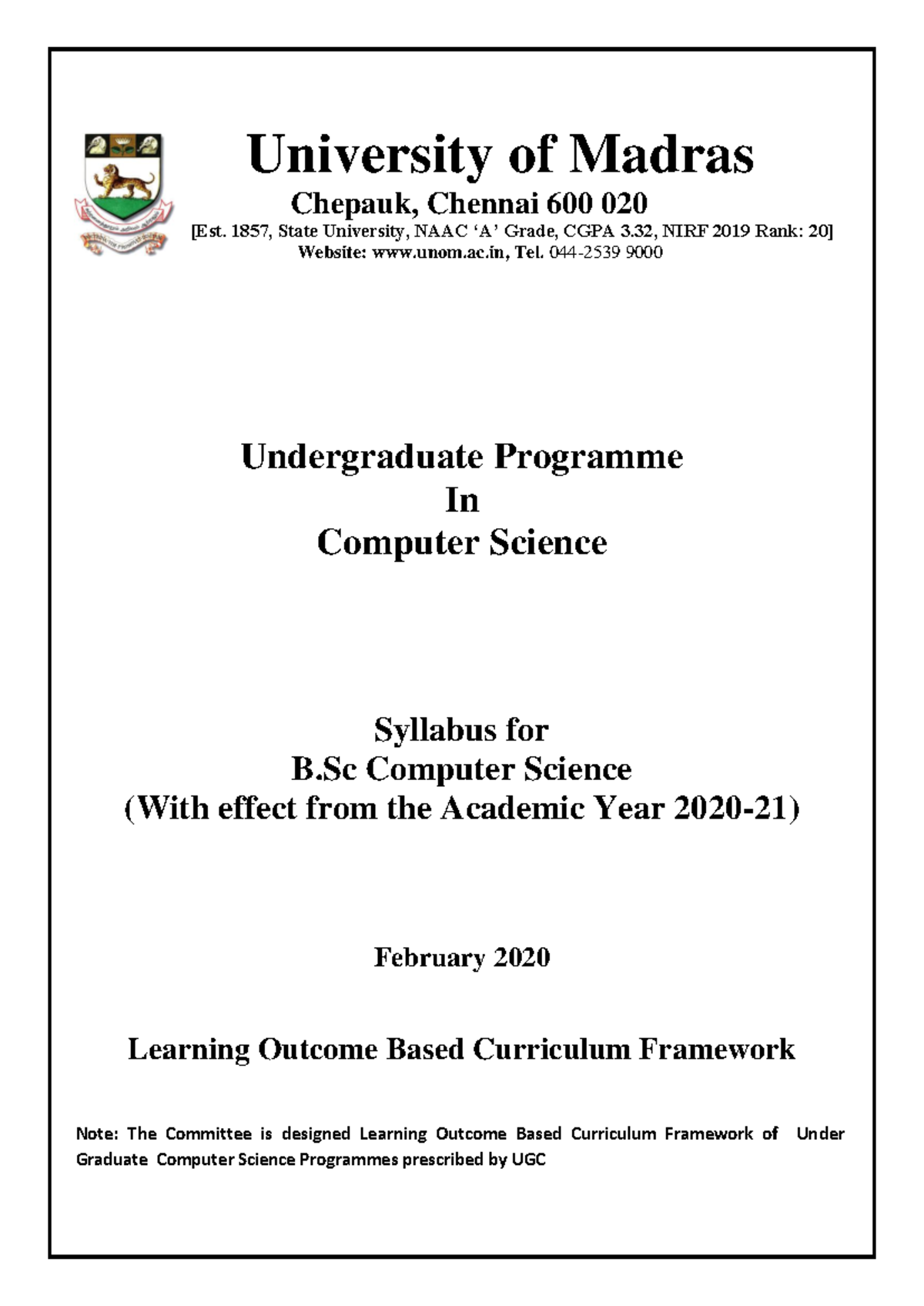 B.Sc. Computer Science Syllabus (2020-2021) - University of Madras ...