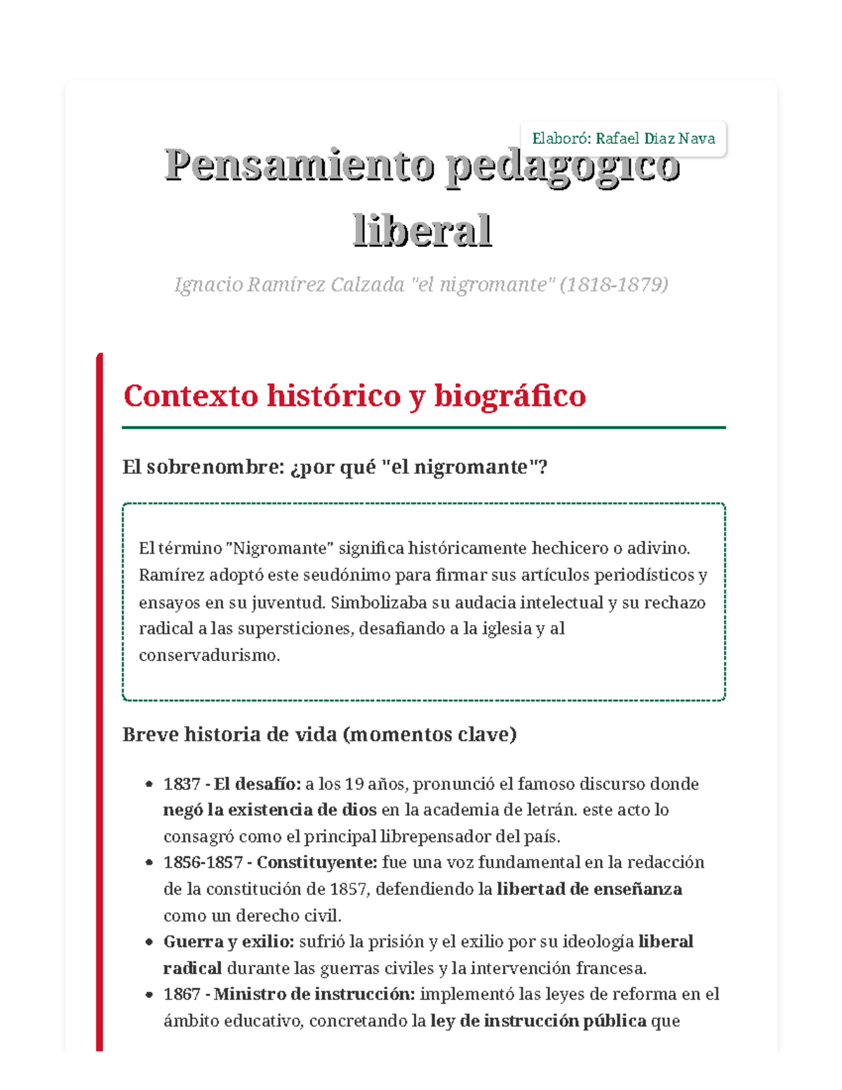 Pensamiento Pedagógico Liberal: La Obra de Ignacio Ramírez - Studocu