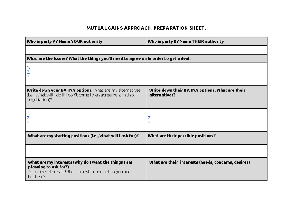 Template for preparation - MUTUAL GAINS APPROACH. PREPARATION SHEET ...