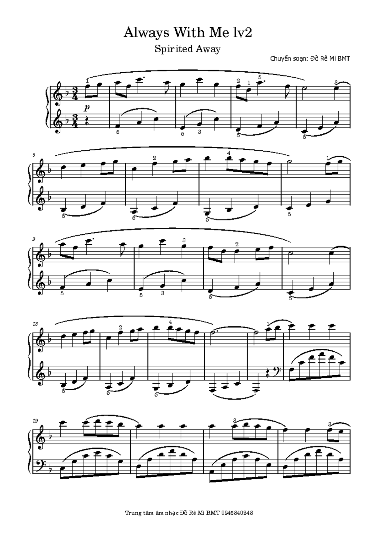 Always With Me BMT - practice sheet - Chuyển soạn: Đồ Rê Mí BMT ...
