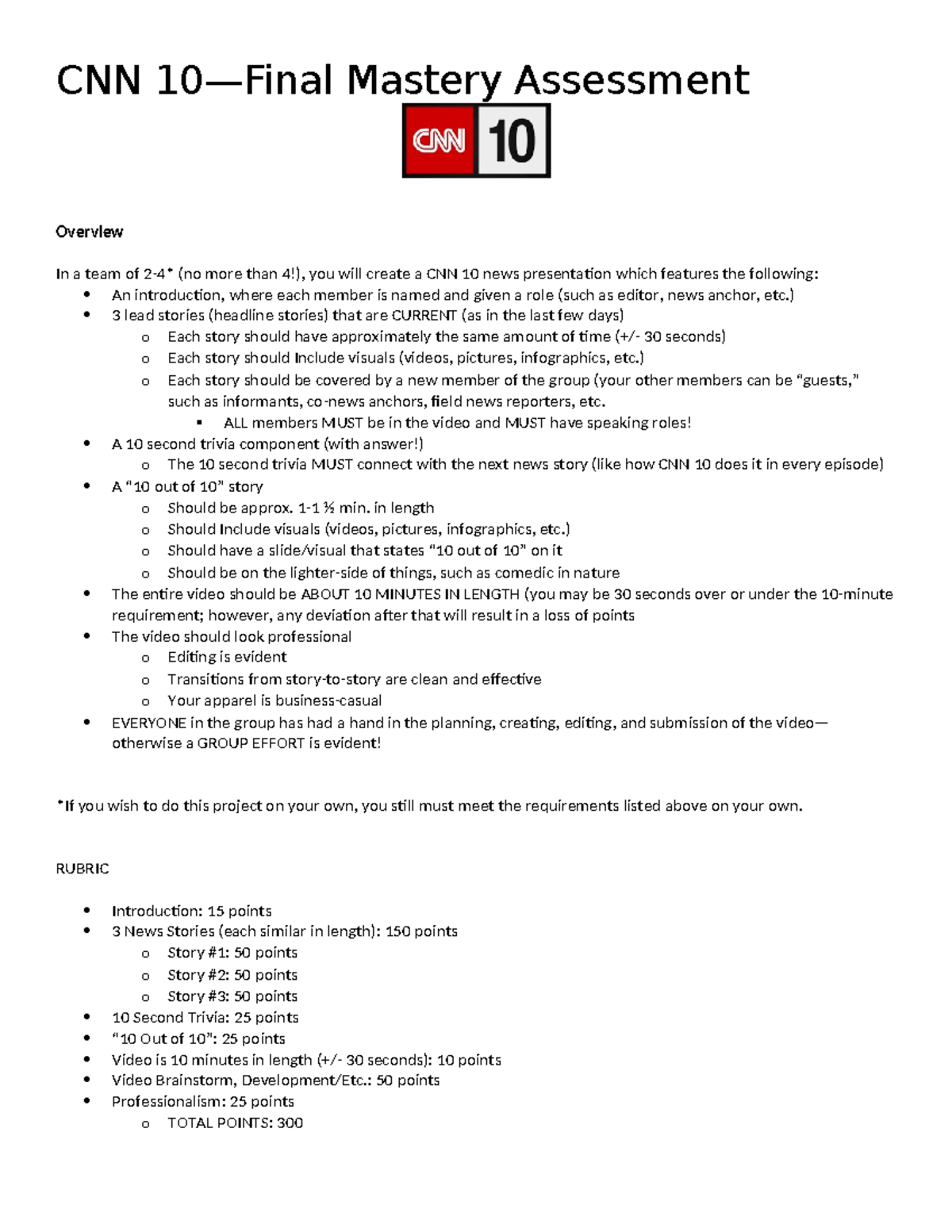 CNN 10 Mastery Assessment - CNN 10—Final Mastery Assessment Overview In ...