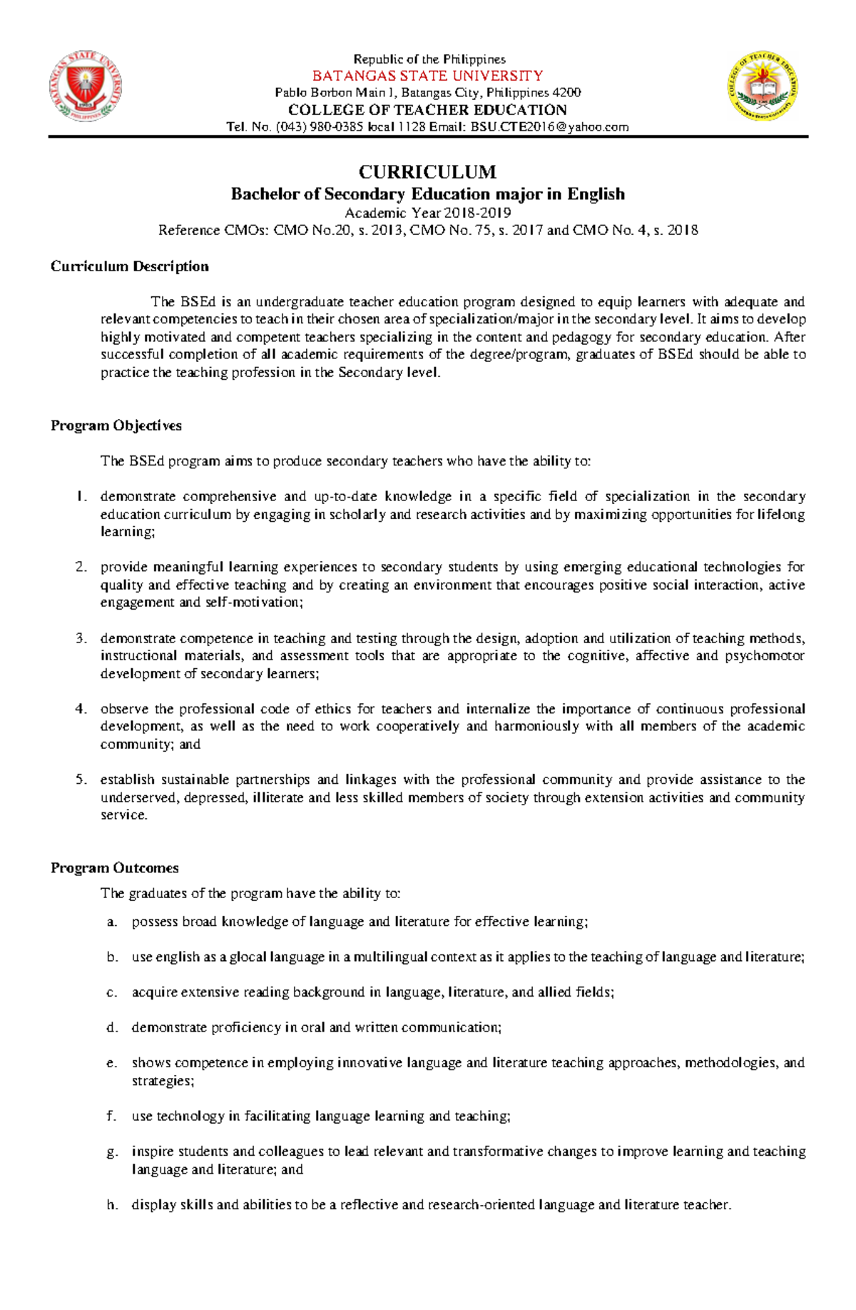 BSEd in English Curriculum Guide: Major Courses & Program Outcomes ...