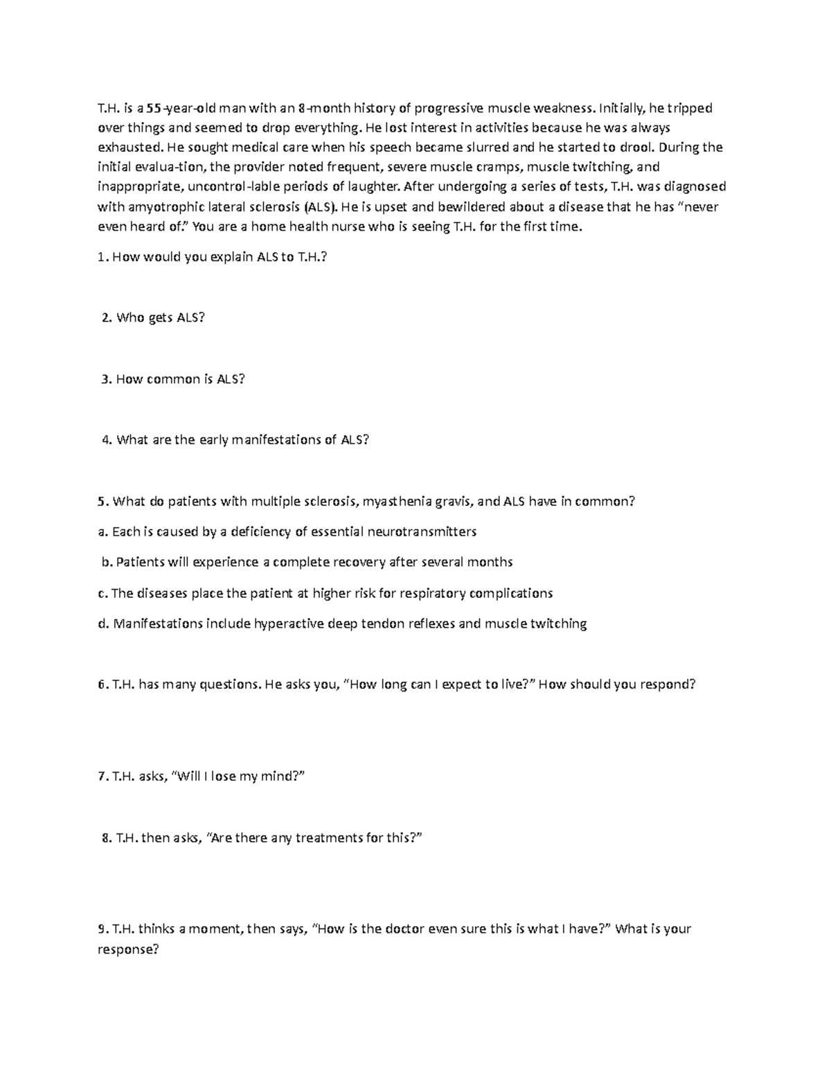 ALS Case Study: Understanding Diagnosis and Care Planning for T.H ...