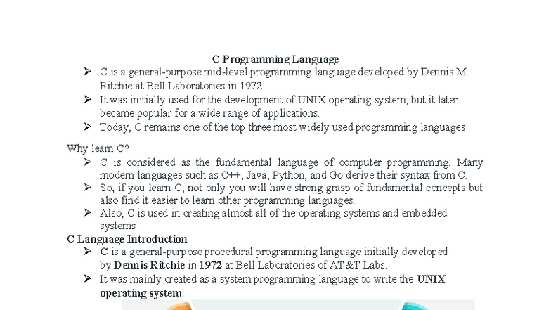 C Programming Language: An Introduction to Basics and Syntax - Studocu