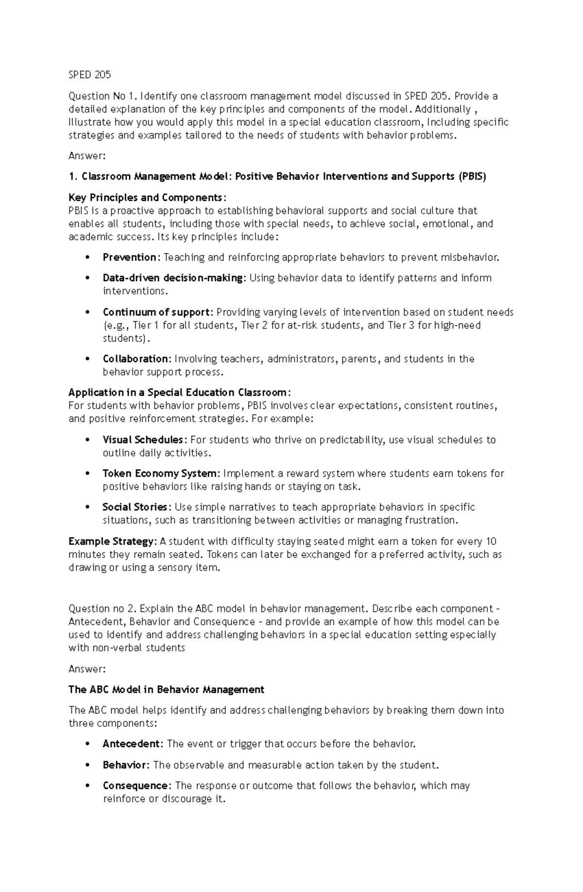 SPED 205 Comprehensive Guide to Classroom Management Models and ...