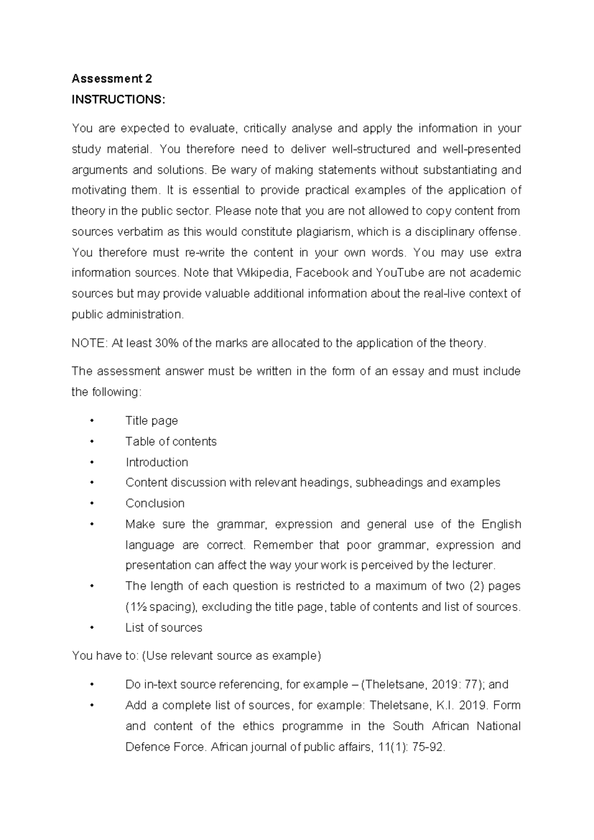 Assessment 2 - Ass 2 Essay Structure and Guidelines for Public Sector ...