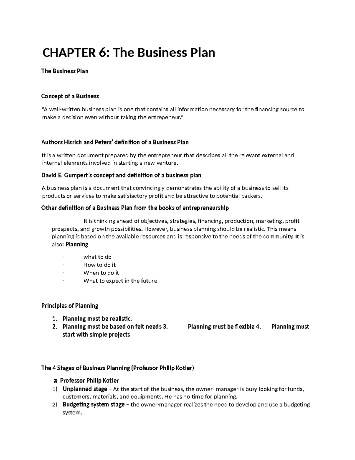 Chapter 6: Understanding the Business Plan in Entrep 101 - Studocu