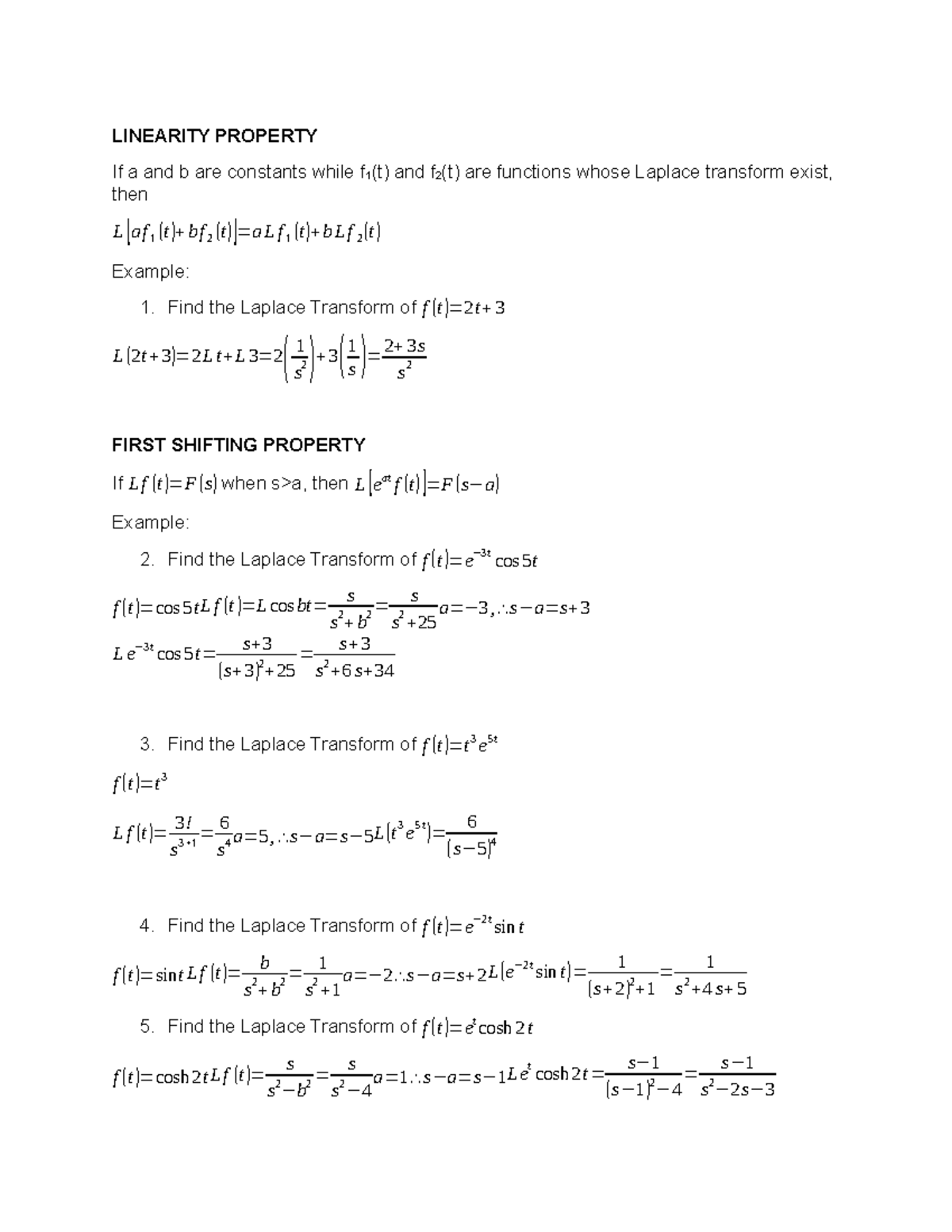 Linear Properties of Laplace Transforms: Key Examples and Applications ...