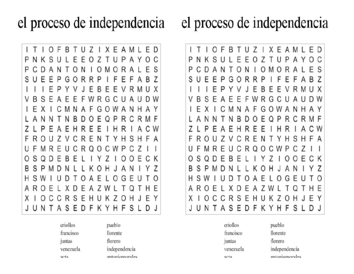 Sopa de letras para hacer de la independencia - el proceso de ...