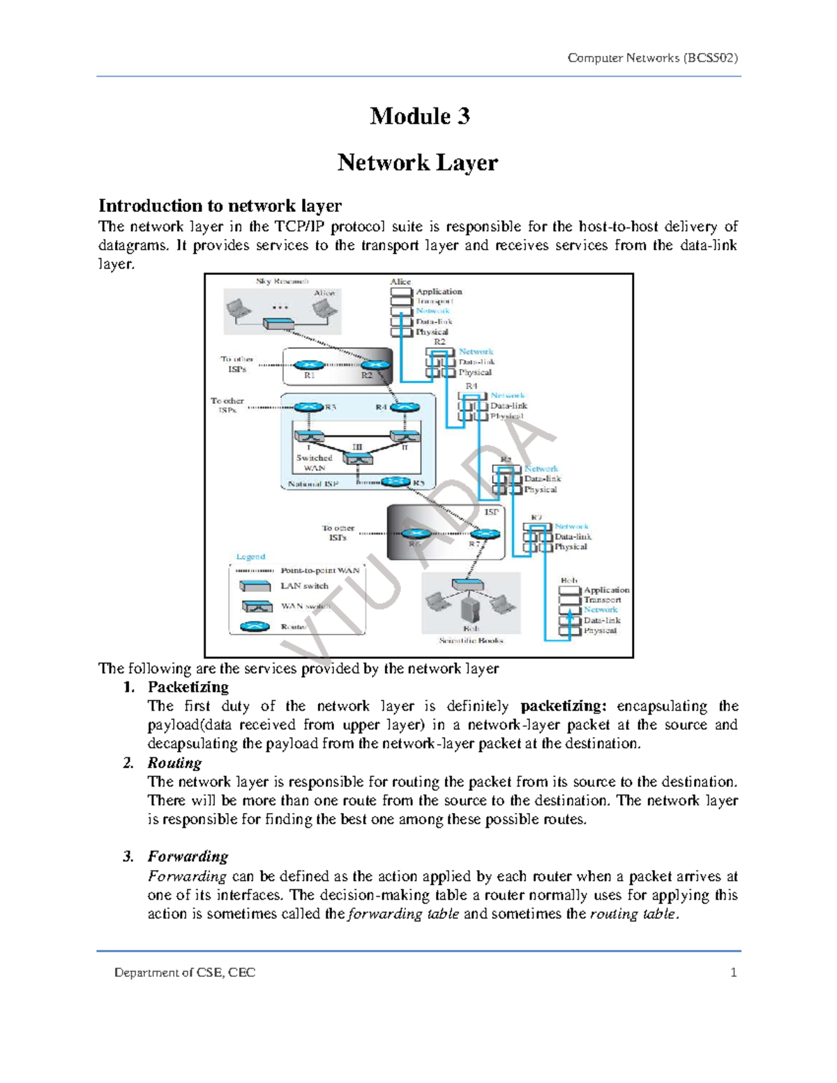 Computer Networks (BCS502) Module 3: Network Layer Overview and Functions - Studocu