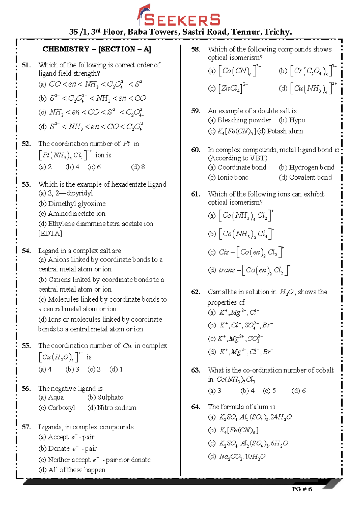 CHEMISTRY SECTION 51: Ligand Field Strength & Coordination Compounds ...