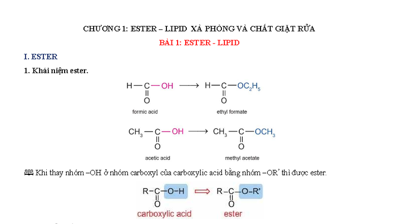 CHƯƠNG 1: ESTER VÀ LIPID - TỔNG QUAN VỀ CẤU TRÚC VÀ ỨNG DỤNG - Studocu