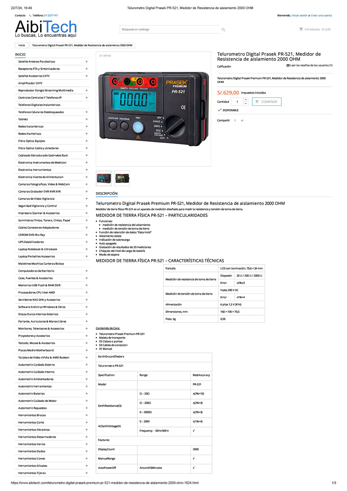 Telurometro Digital Prasek PR-521: Medidor de Resistencia de ...