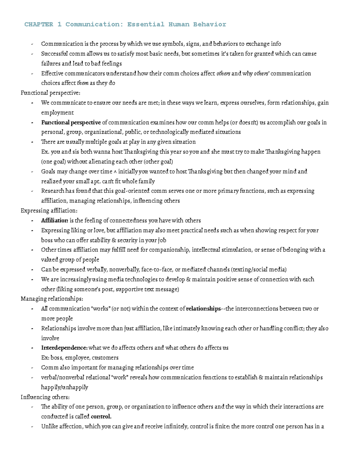 COMM 1 Intro to Communication - assigned chapter reading notes ...