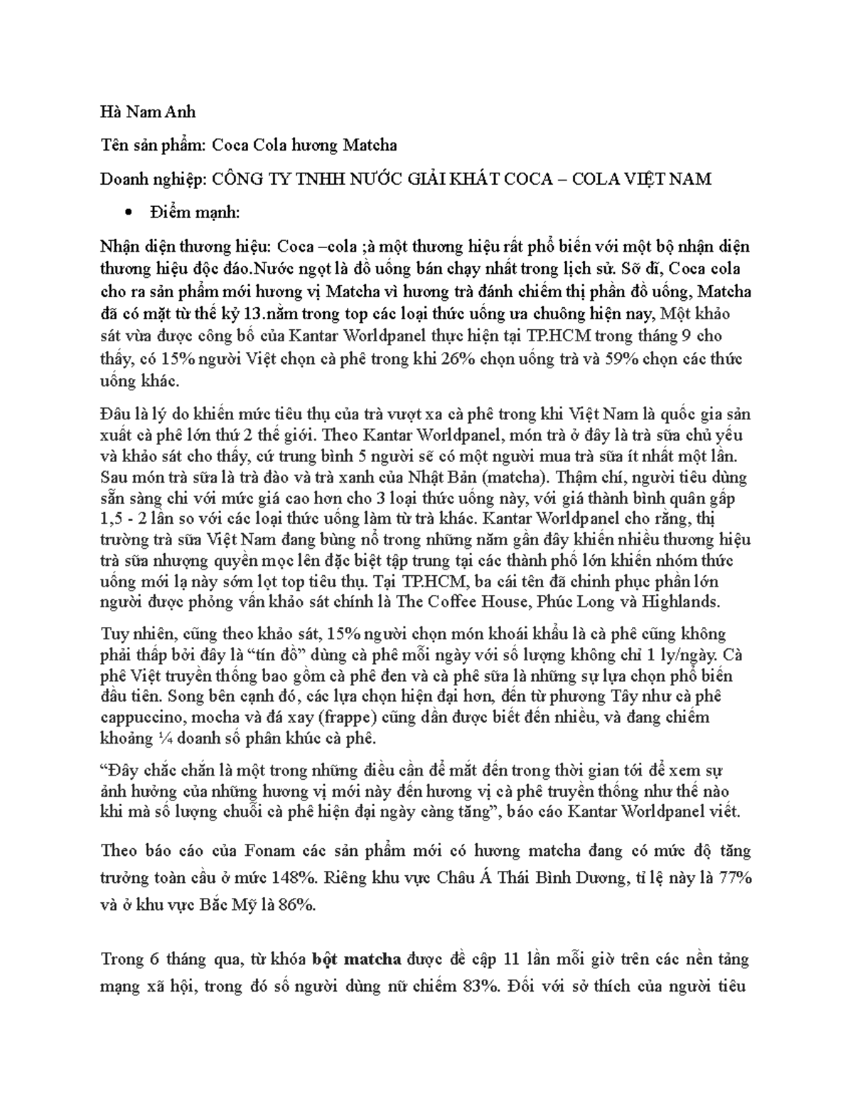 Coca cola matcha- hà nam anh - Hà Nam Anh Tên sản phẩm: Coca Cola hương ...