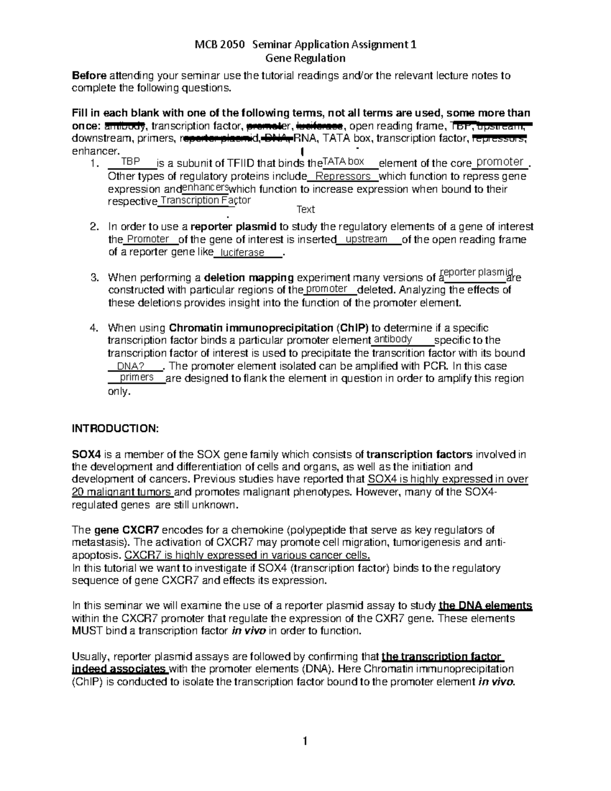 Gene regulation Seminar 1 PDF - MCB 2050 Seminar Application Assignment ...