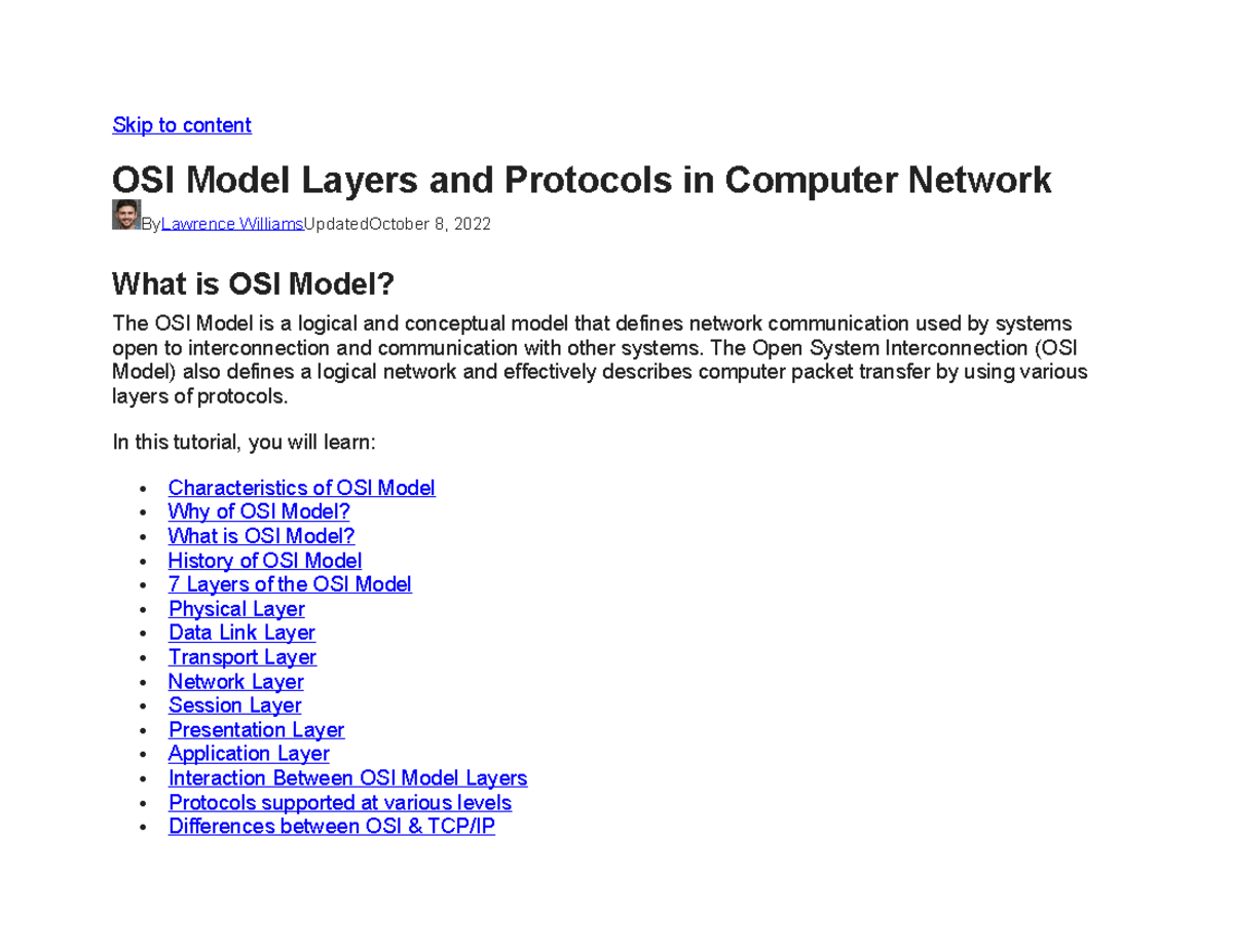 OSI Model Explained: Layers, Protocols, and Their Importance - Studocu