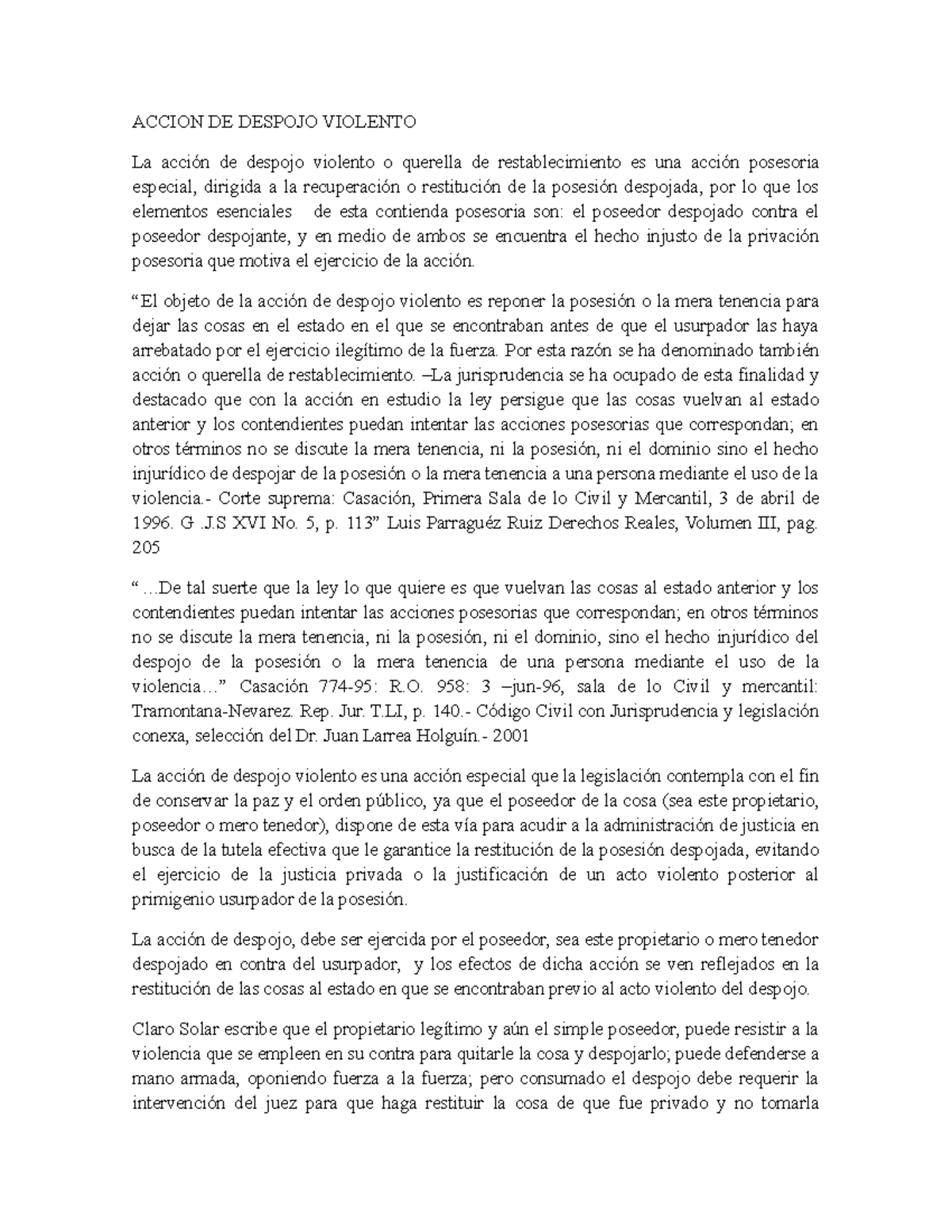 Acción de Despojo Violento: Fundamentos y Jurisprudencia en Derecho ...