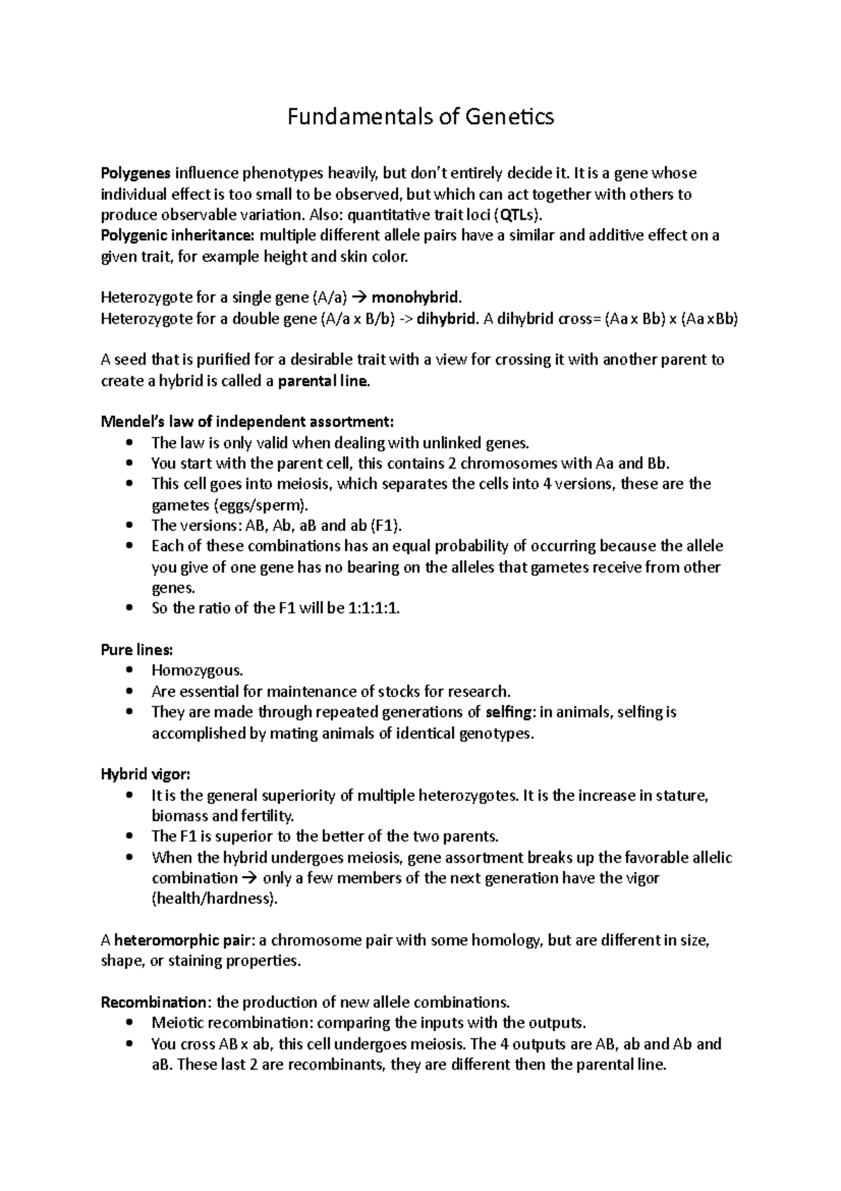 Genetics Fundamentals - Summary of Key Concepts and Principles ...