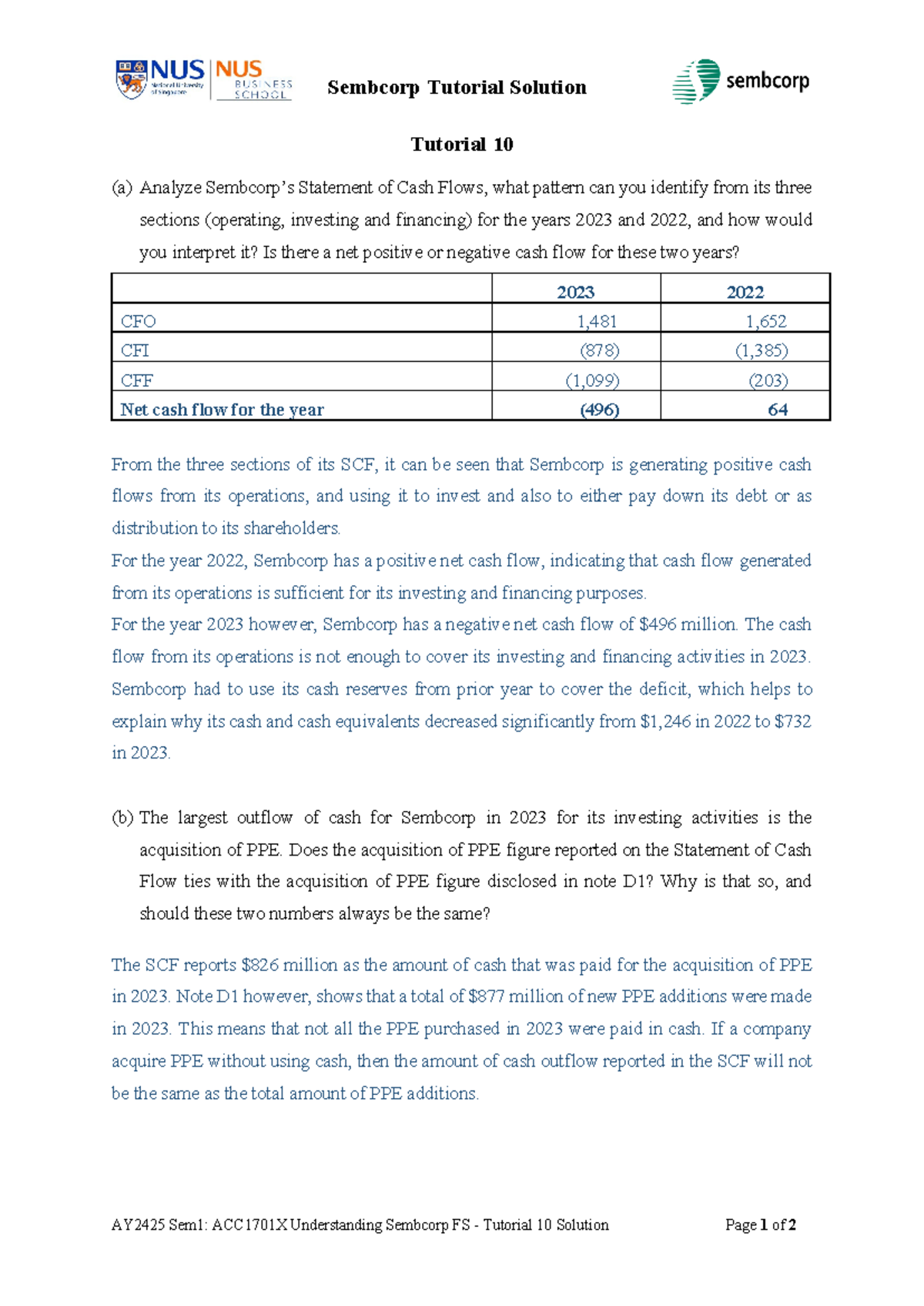 Semb Corp Tutorial 10 Solution - Sembcorp Tutorial Solution AY2425 Sem1 ...