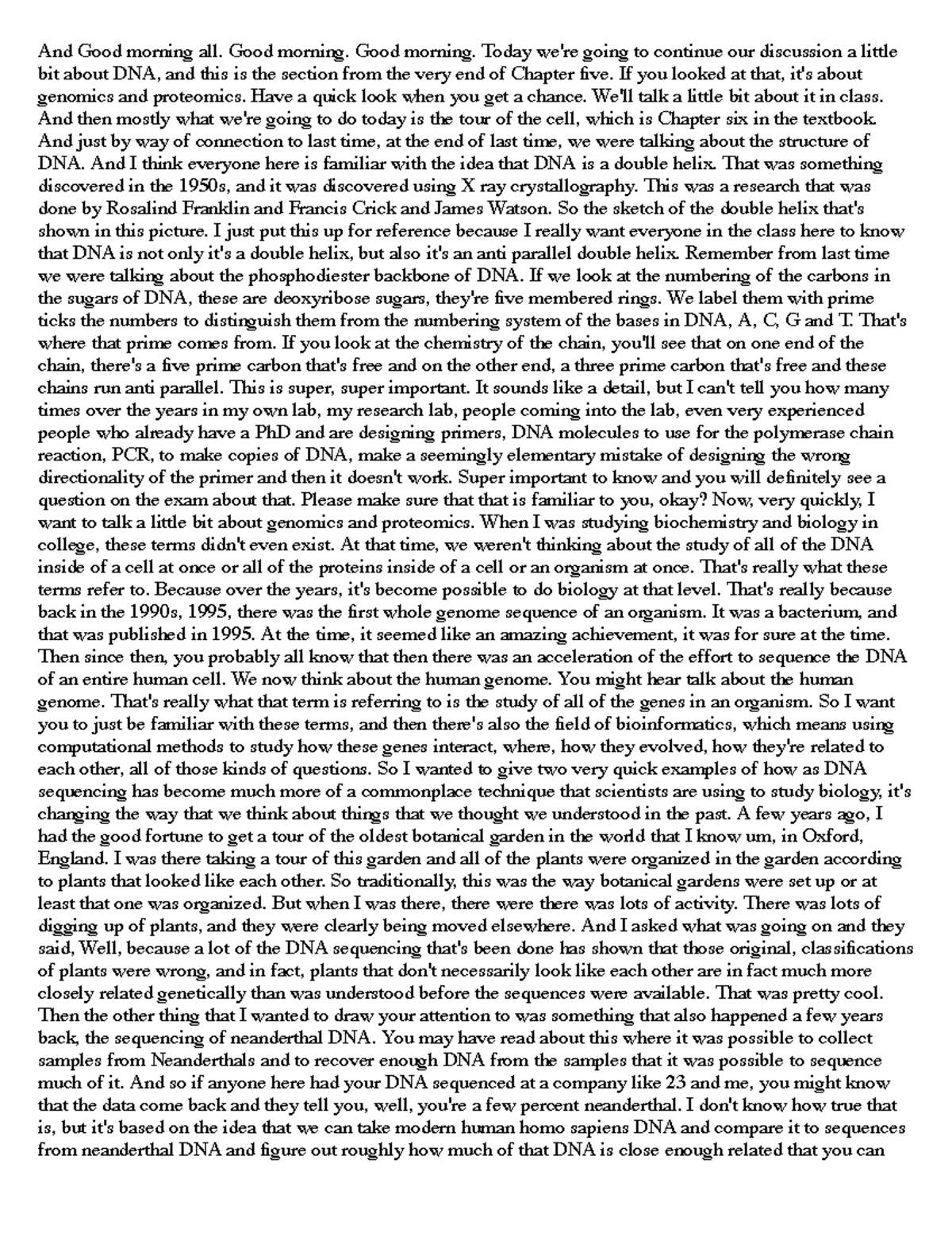 Lecture 4: DNA Structure, Genomics, and Cell Biology Overview - Studocu