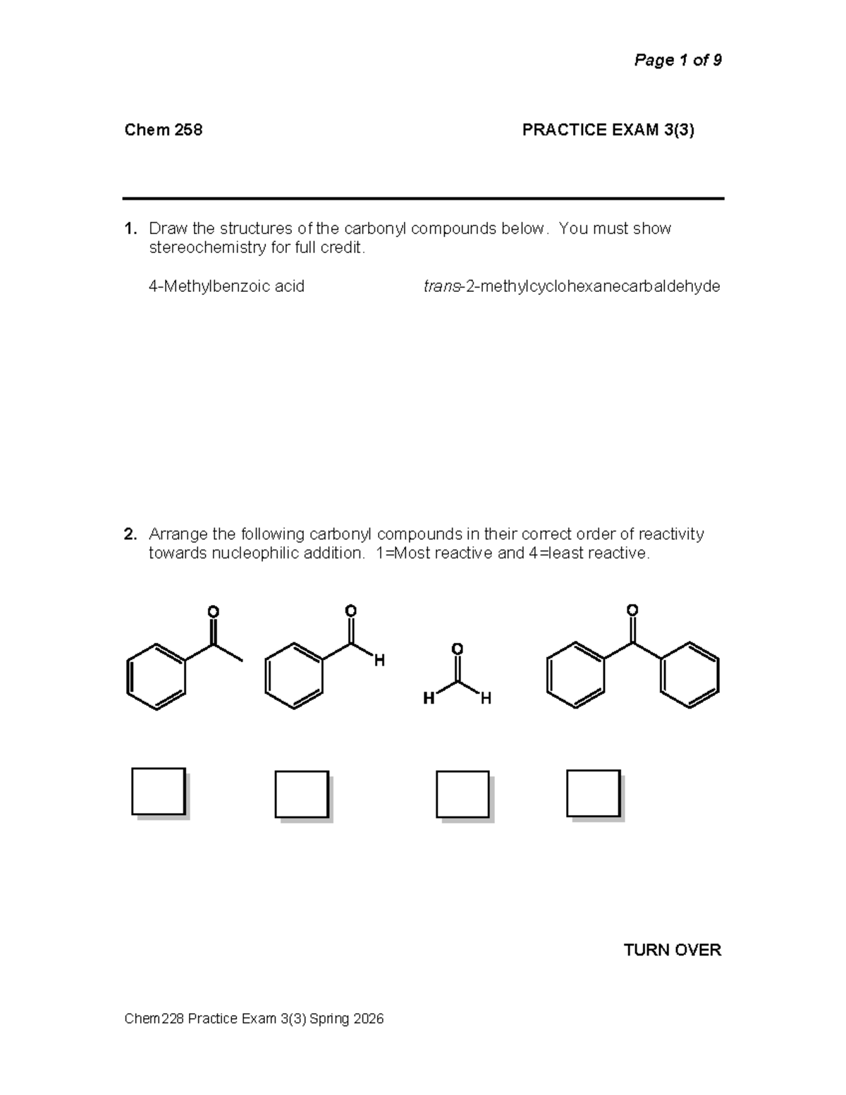 Chem 228 Practice Exam 3: Carbonyl Compounds & Reactions - Studocu