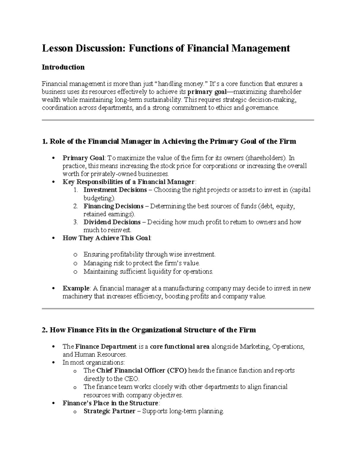 FM-Chapter-3: Functions of Financial Management - Lecture Notes - Studocu