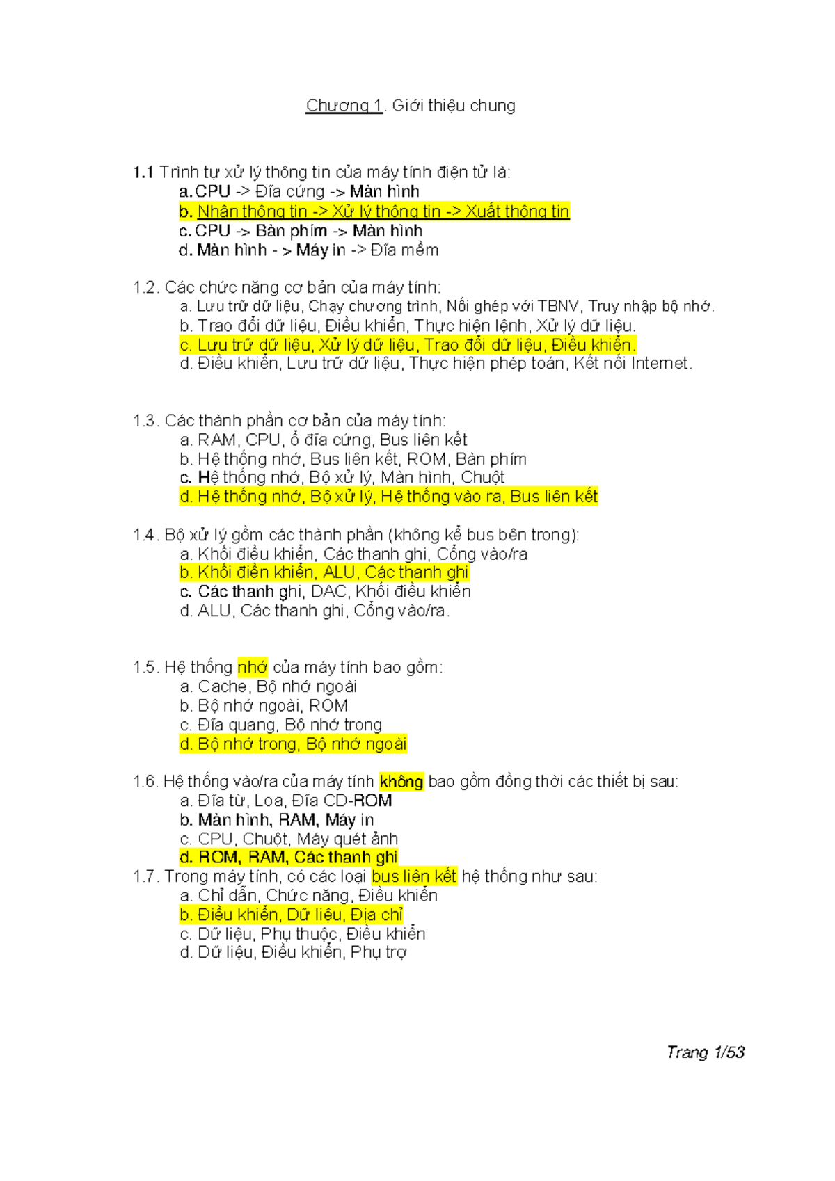 300 Câu Hỏi Trắc Nghiệm Kiến Trúc Máy Tính - Môn CNTT 2023 - Studocu