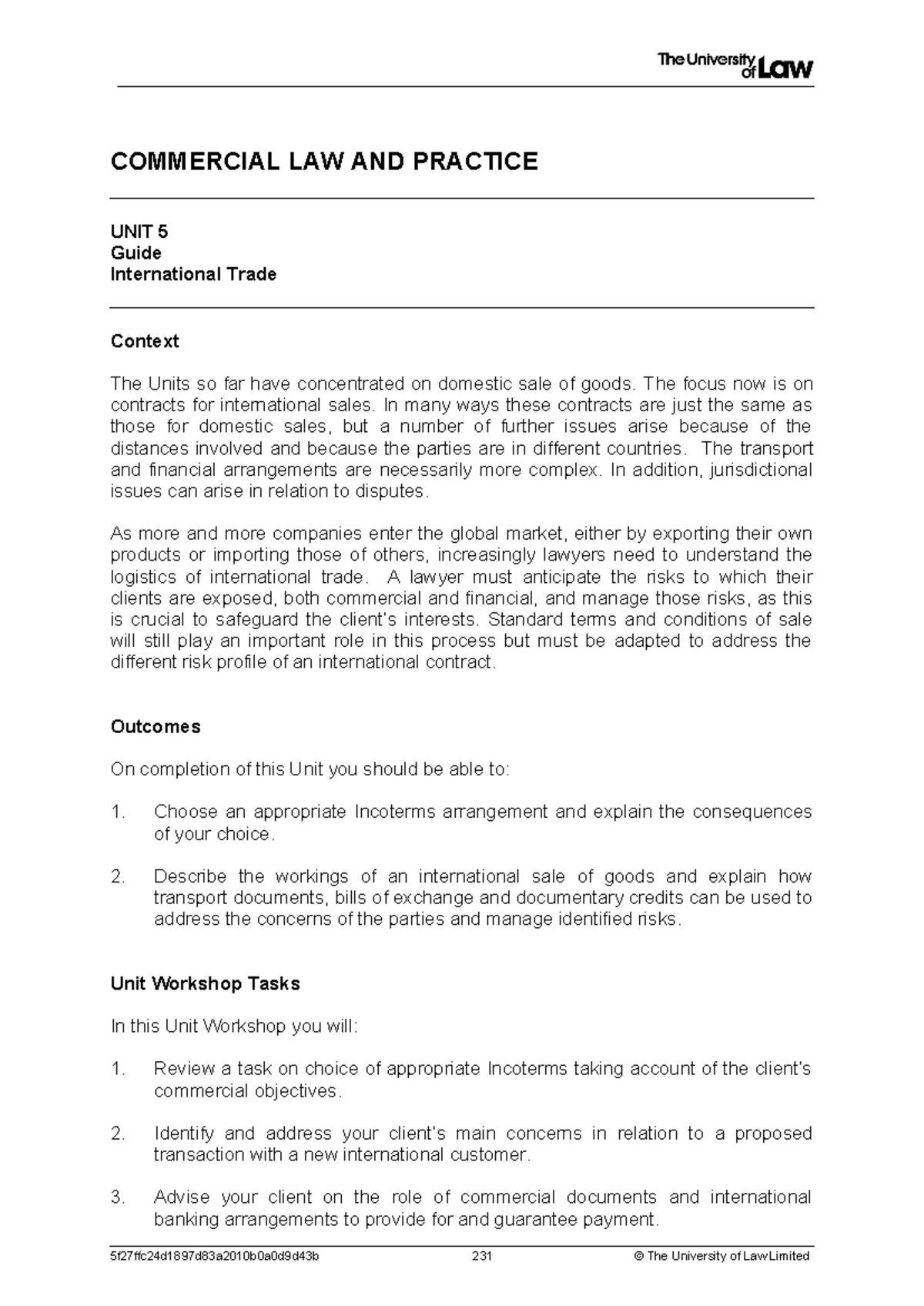 5 International Trade Commerical Law Workshop - COMMERCIAL LAW AND ...