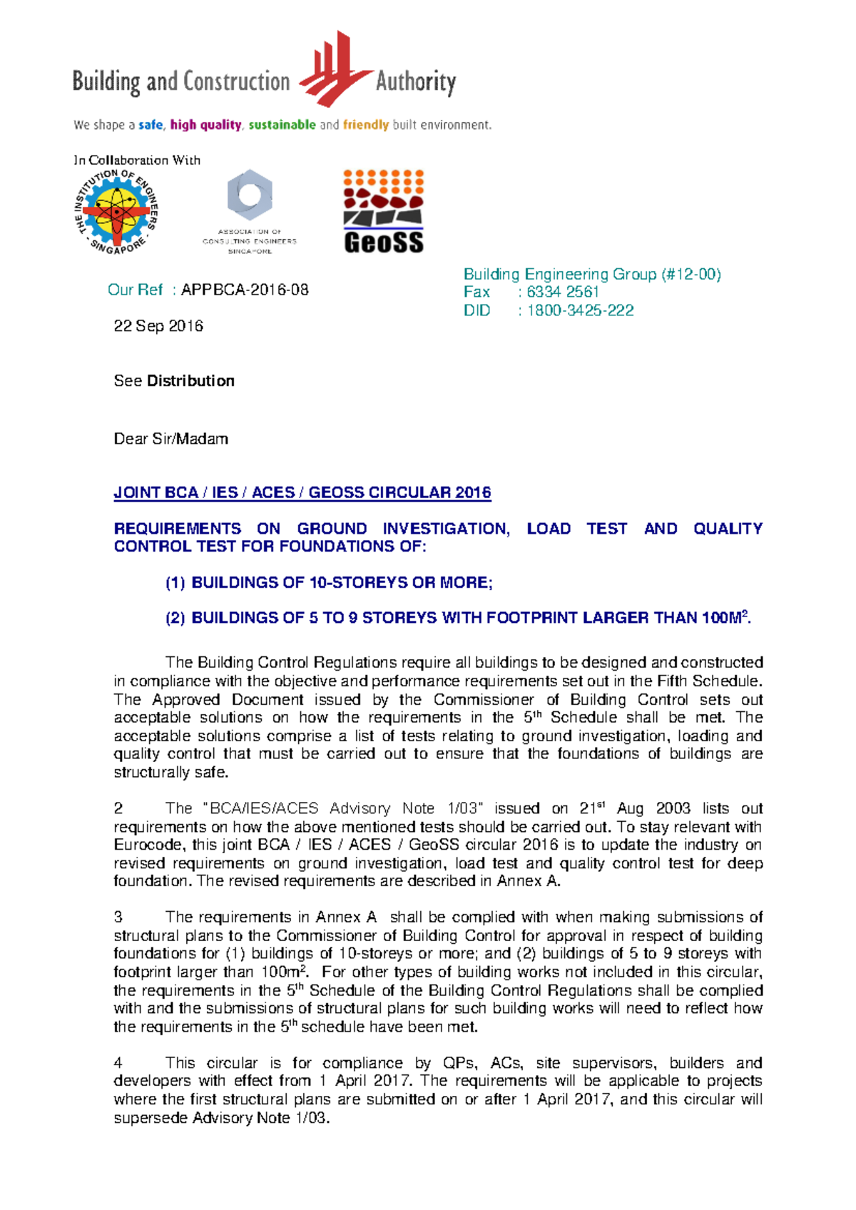 Joint BCA/IES/ACES/GEOSS Circular on Ground Investigation & Load Tests ...