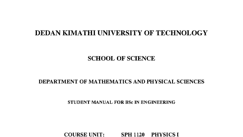 SPH 1120 Physics I: Lecture Notes on Language of Physics - Studocu