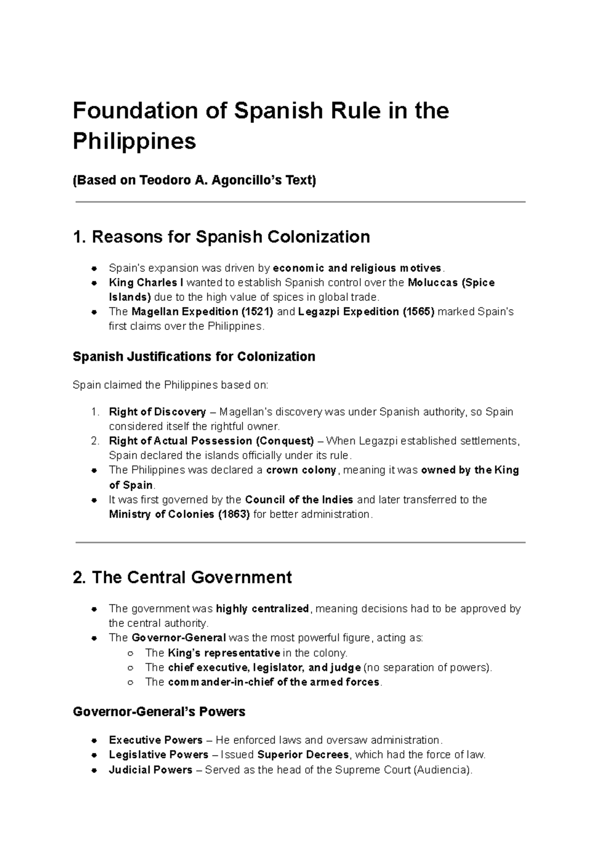 [RPH] Foundations of Spanish Colonial Rule in the Philippines - Studocu