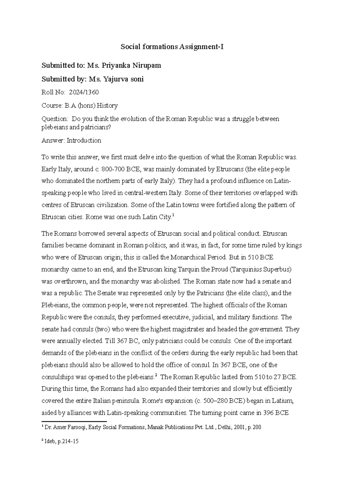 B.A. (Hons) History: Social Formations in the Roman Republic - Studocu