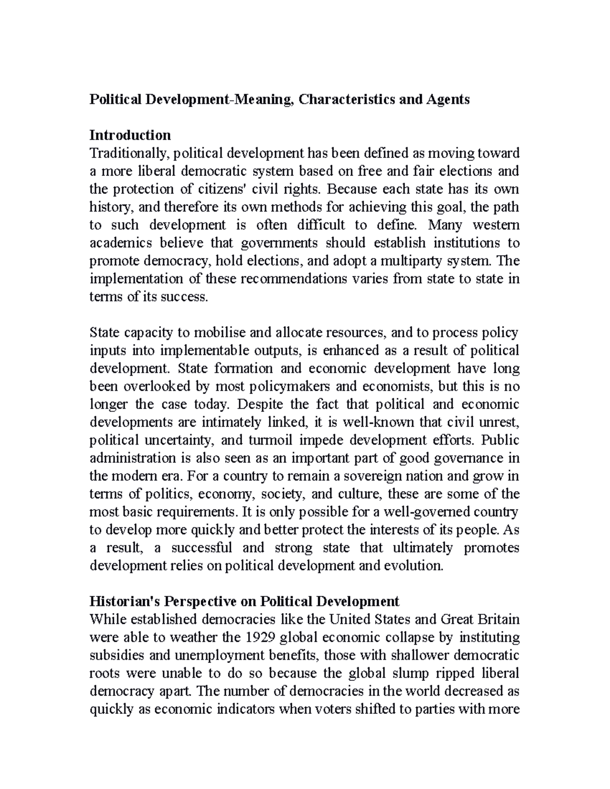 Political Development-Meaning, Characteristics and Agents - Political ...